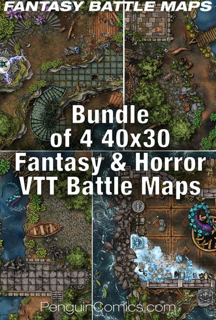 BUNDLE: Four Fantasy & Horror VTT Battlemaps - VTT Battlemaps TTRPG