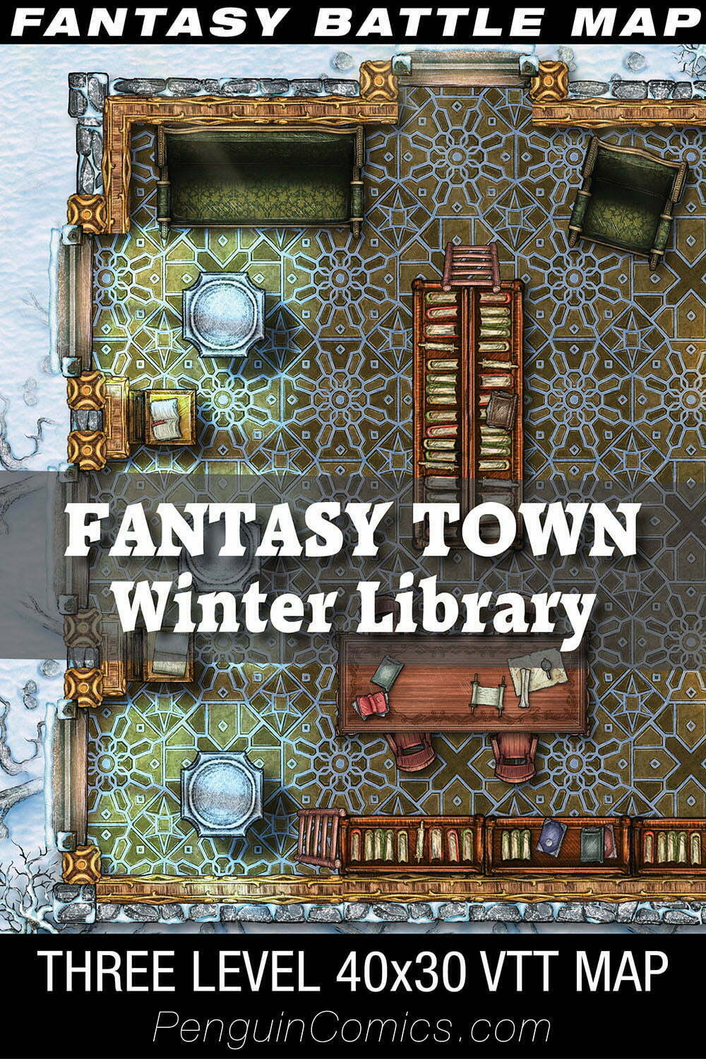 Fantasy Town: Winter Library - VTT Battlemaps TTRPG