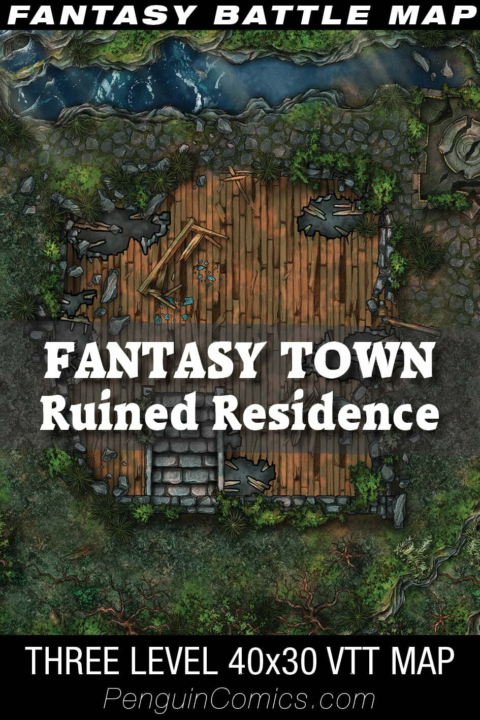 Fantasy Town: Ruined Residence - VTT Battlemaps TTRPG