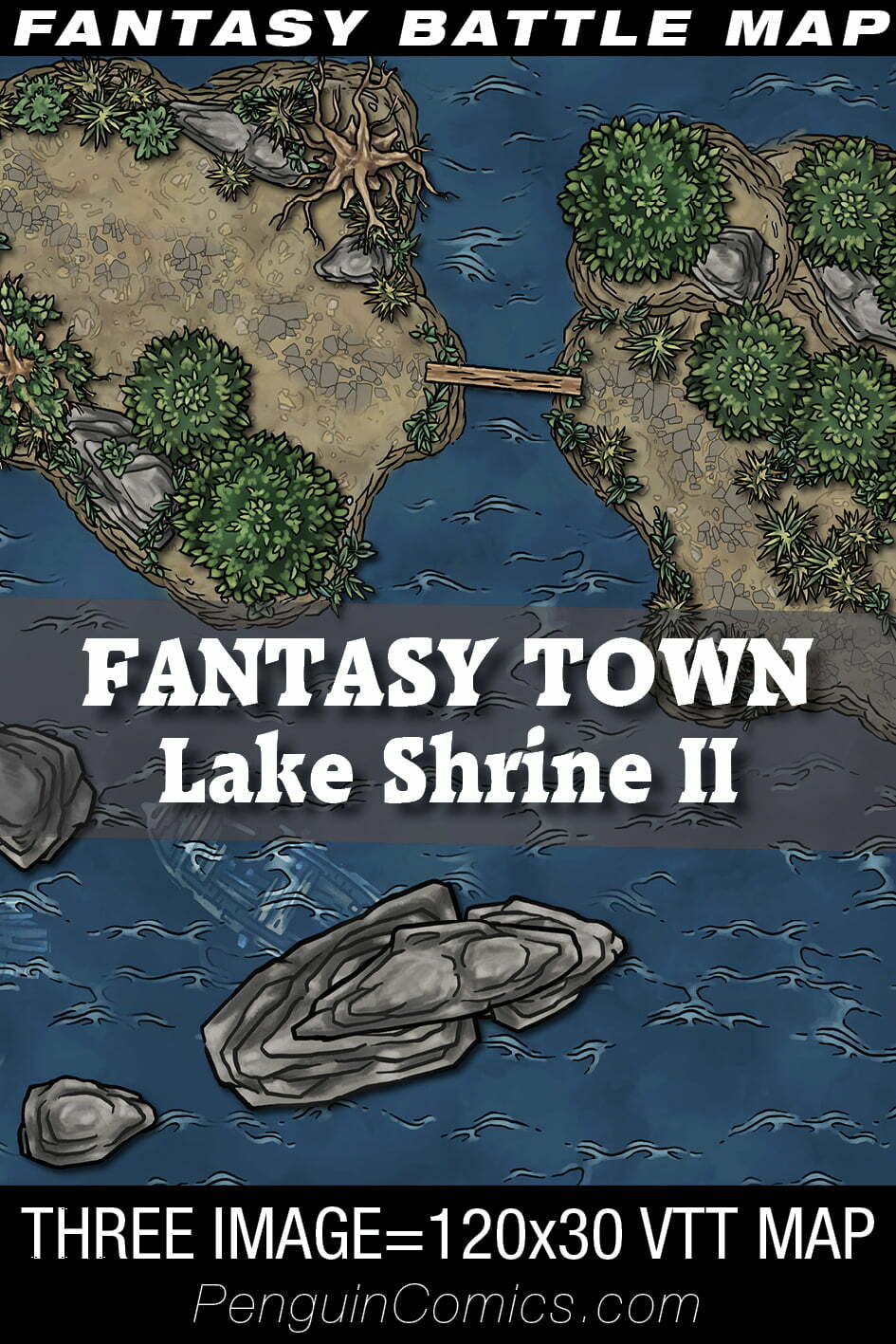 Fantasy Town: Lake Shrine II - VTT Battlemaps TTRPG