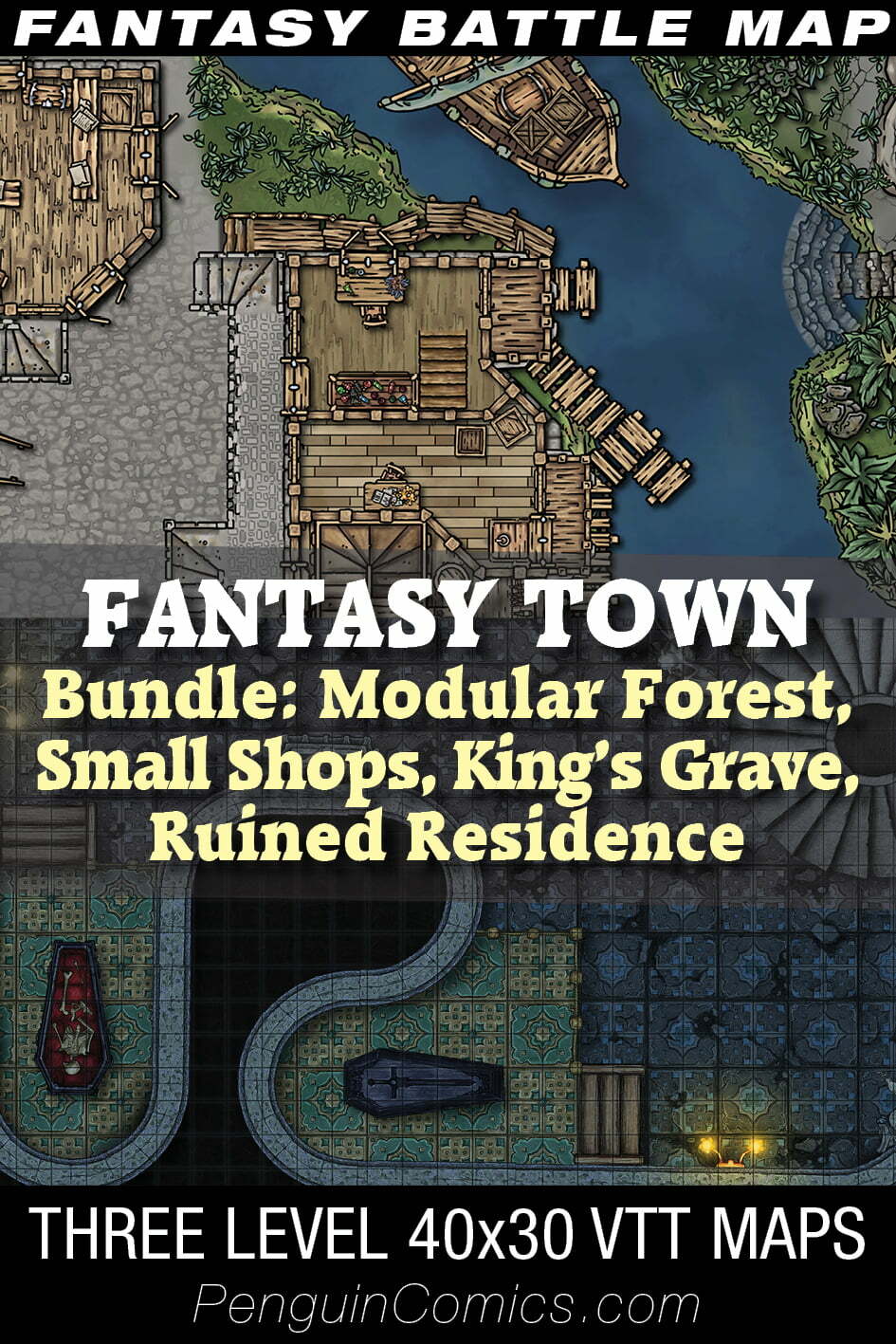 BUNDLE: Fantasy Town VI - VTT Battlemaps TTRPG