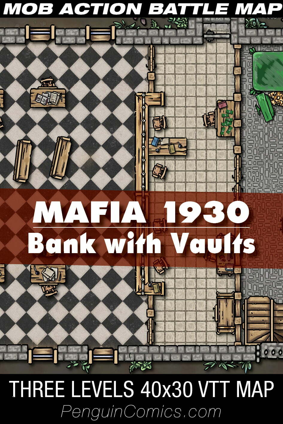 Mafia 1930: Bank with Vaults - VTT TTRPG Battlemaps
