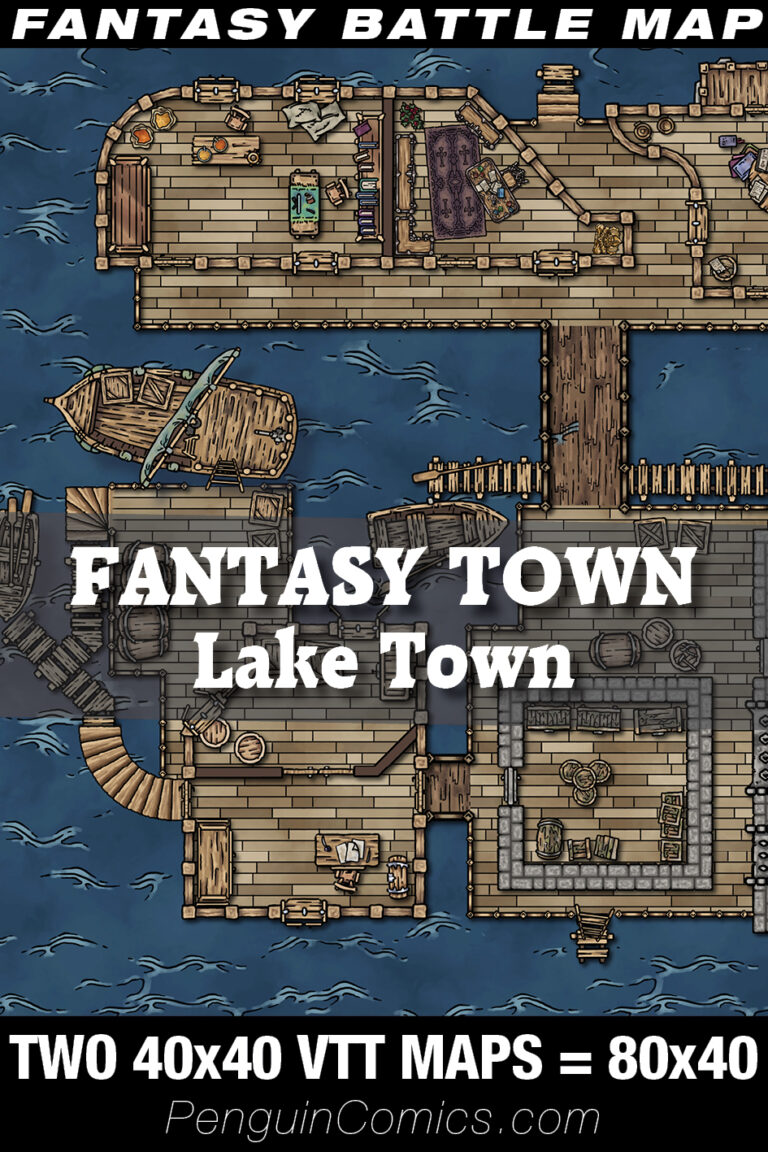 Fantasy Town: Lake Town - VTT Battlemaps TTRPG