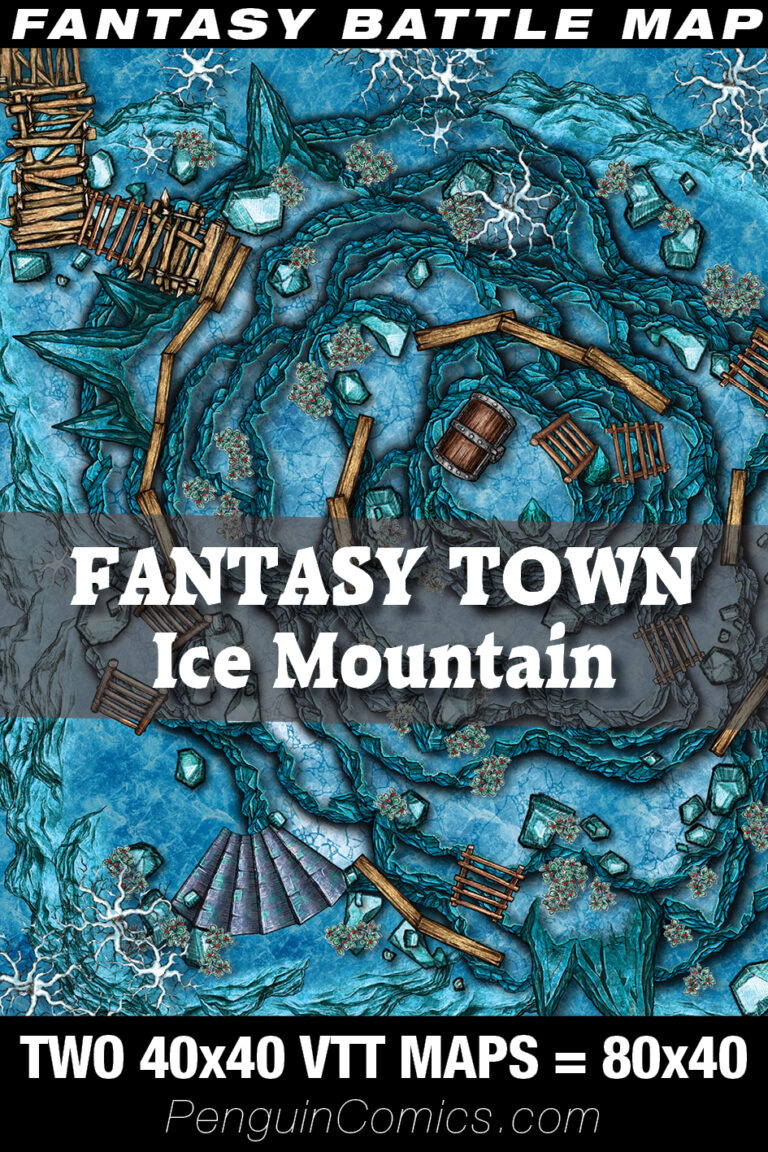 VTT Battle Maps - Fantasy Town: Ice Mountain - VTT Battlemaps TTRPG
