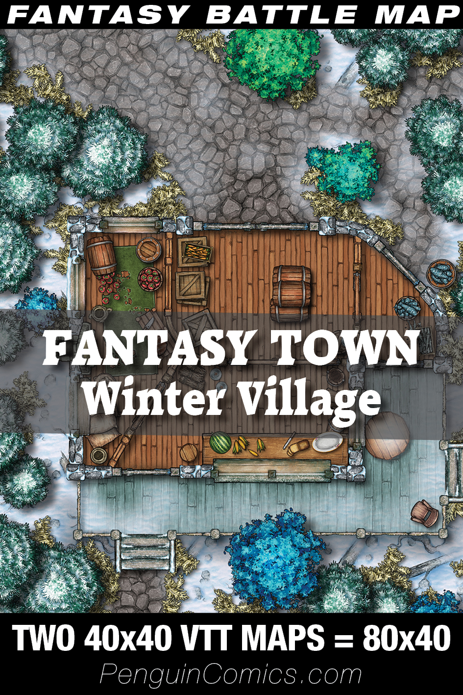 VTT Battle Maps - Fantasy Town: Winter Village - VTT Battlemaps TTRPG