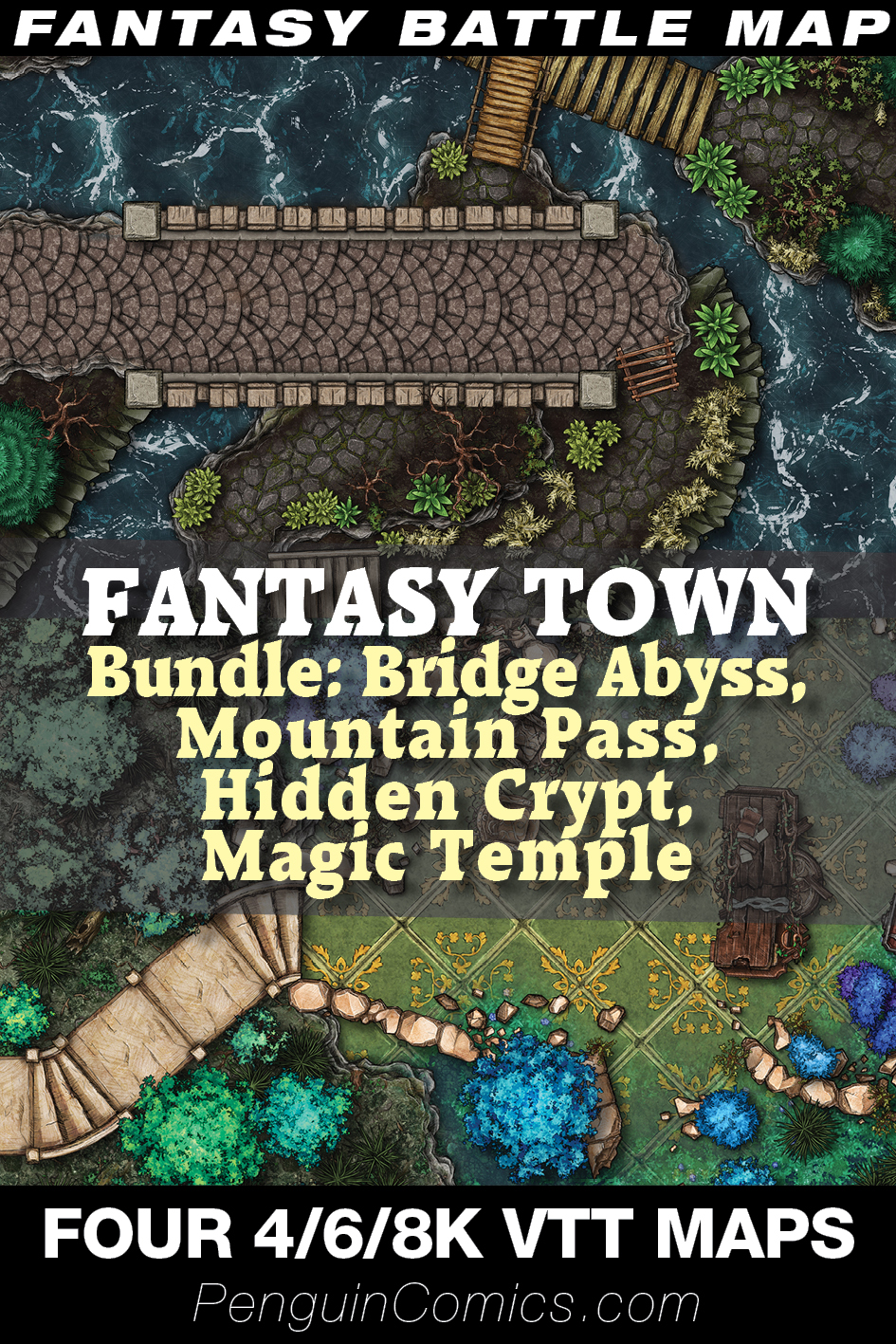 BUNDLE: Fantasy Town XVIII - VTT Battlemaps TTRPG